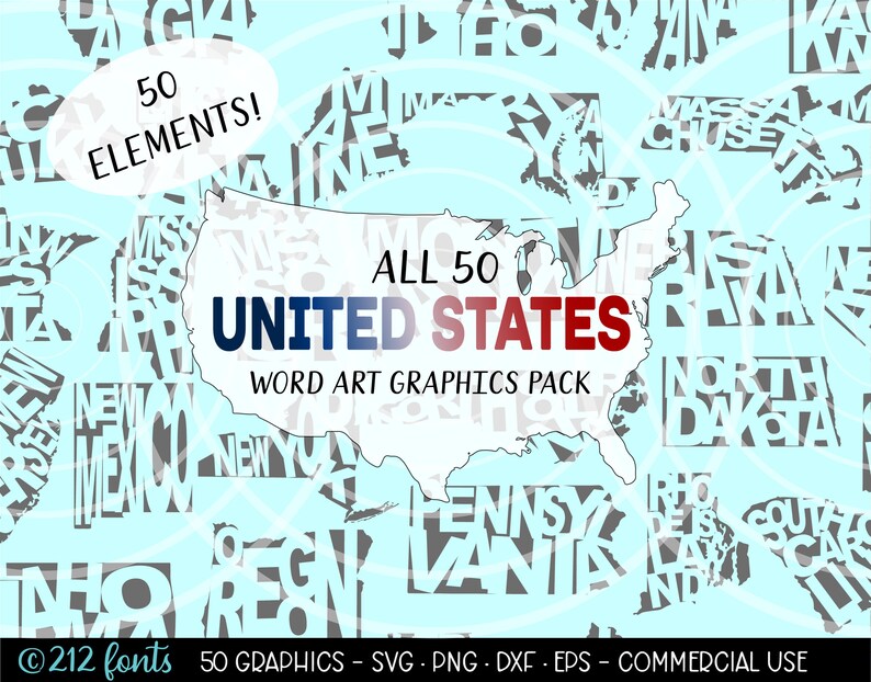 United States Word Art SVG PNG Graphics States Word Art - Etsy