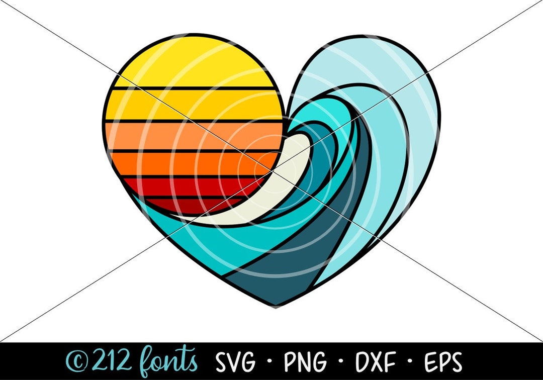 Ocean Wave Heart SVG, Beach Love Png Dxf & Eps, Digital Summer Beach ...