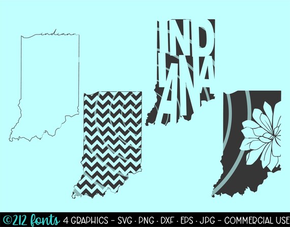 Indiana Outline Maps PNG Indiana SVG Silhouette Map Art | Etsy UK