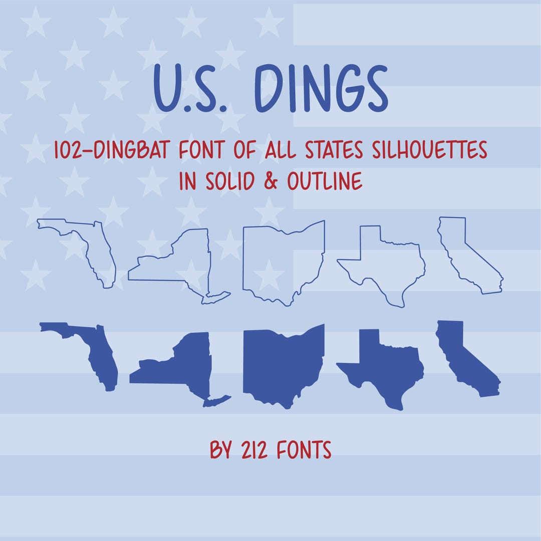 United States DINGBAT Font, Font Made of State Silhouettes, US Map ...