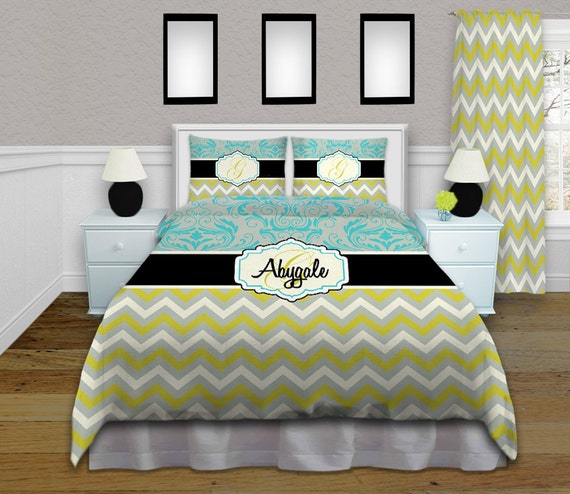 Turquoise And Gray Chevron Bedroom