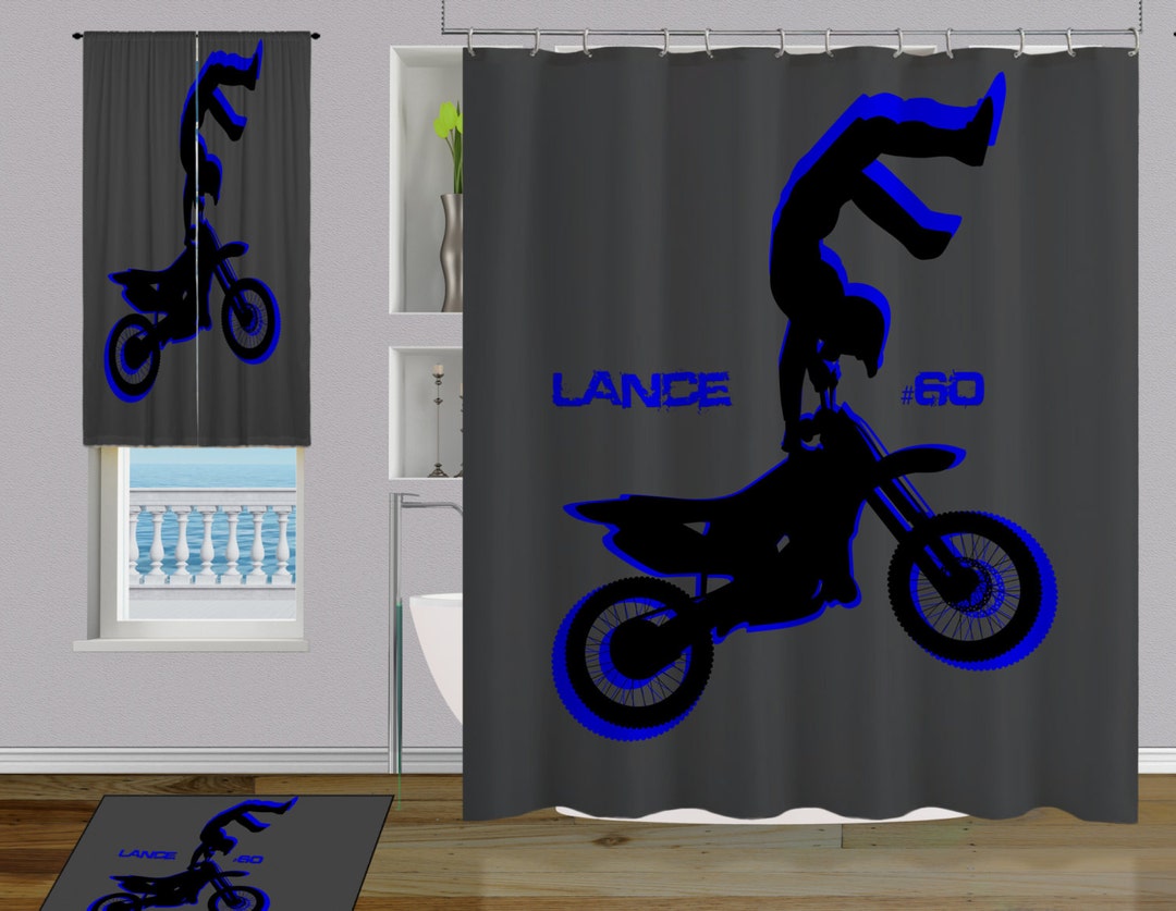 Personalized Blue Motocross Shower Cutain Monogrammed Dirt - Etsy