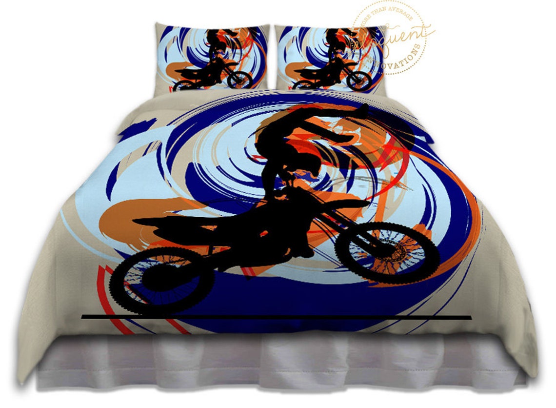 Dirt Bike Bedding Sets Comforter Tan Blue Burnt Orange | Etsy