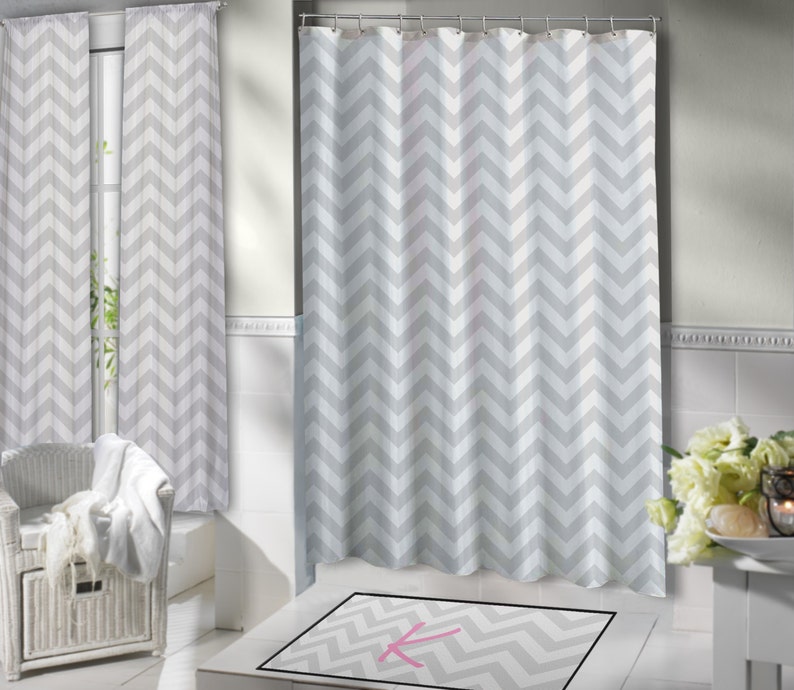 Chevron Shower Curtain Extra Long Shower Curtain Gray And Etsy