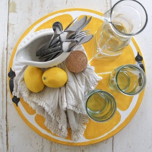 Round Tray With Handles, Lemon Slice Tray, Summer Decor, Serving Tray ...