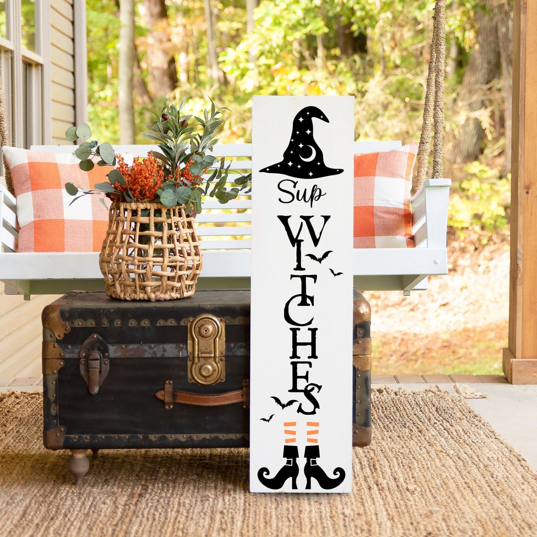 Hey Witches Porch Leaner, Halloween Decor, Spooky Decor, Front Porch Decor, Welcome Sign ...