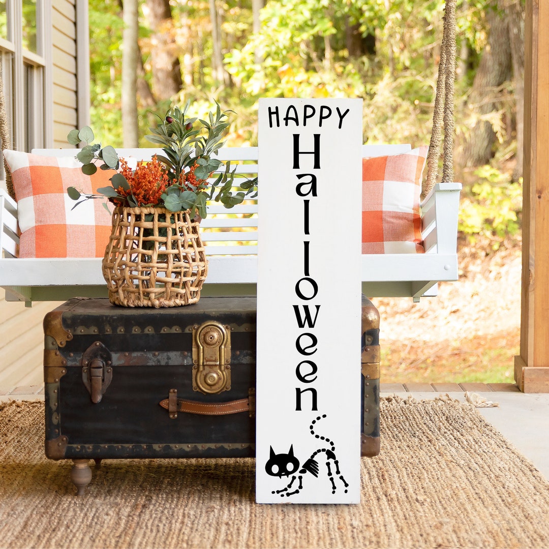 Happy Halloween Porch Leaner, Skeleton Cat Decor, Spooky Decor, Front ...