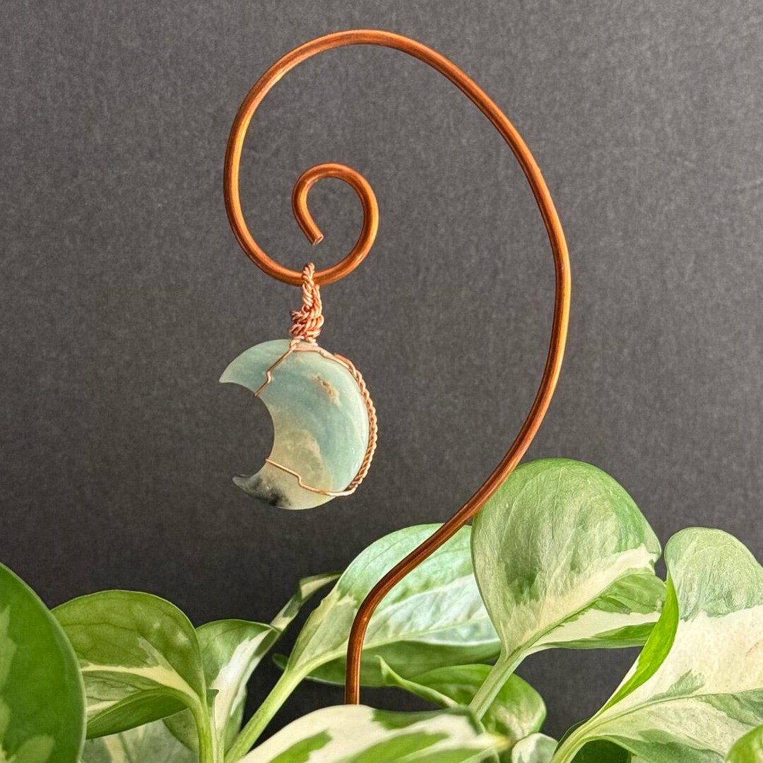 Copper Plant Stake: Wire Wrapped Gemstone Moon, Crystal Garden Trellis ...