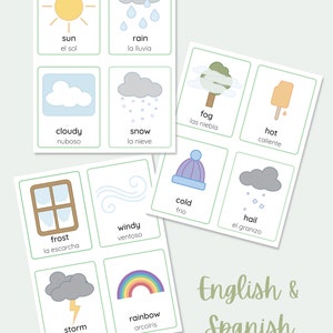 12 Printable Spanish + English Weather Cards | Preschool Flashcards ...