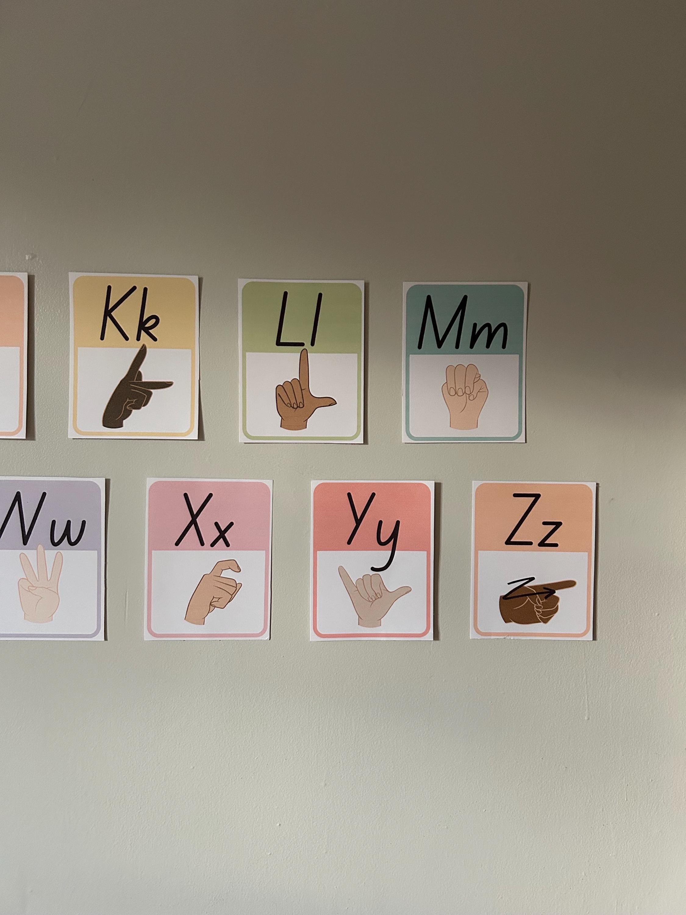 Bright Alphabet Classroom Decor || ASL Sign Language Flash Cards ...