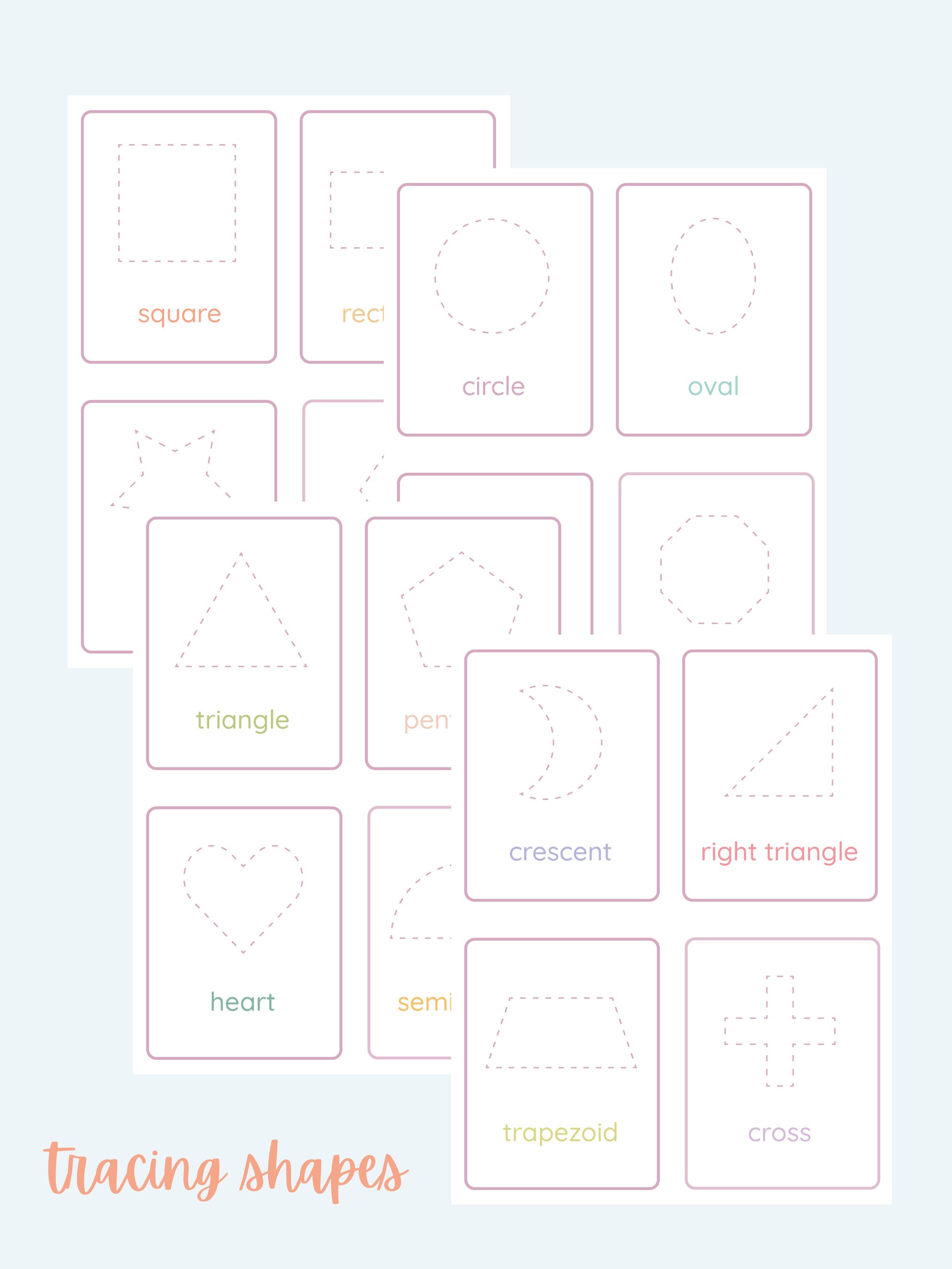 Shape Flashcards Four Ways | Tracing | Spanish | French | Montessori ...