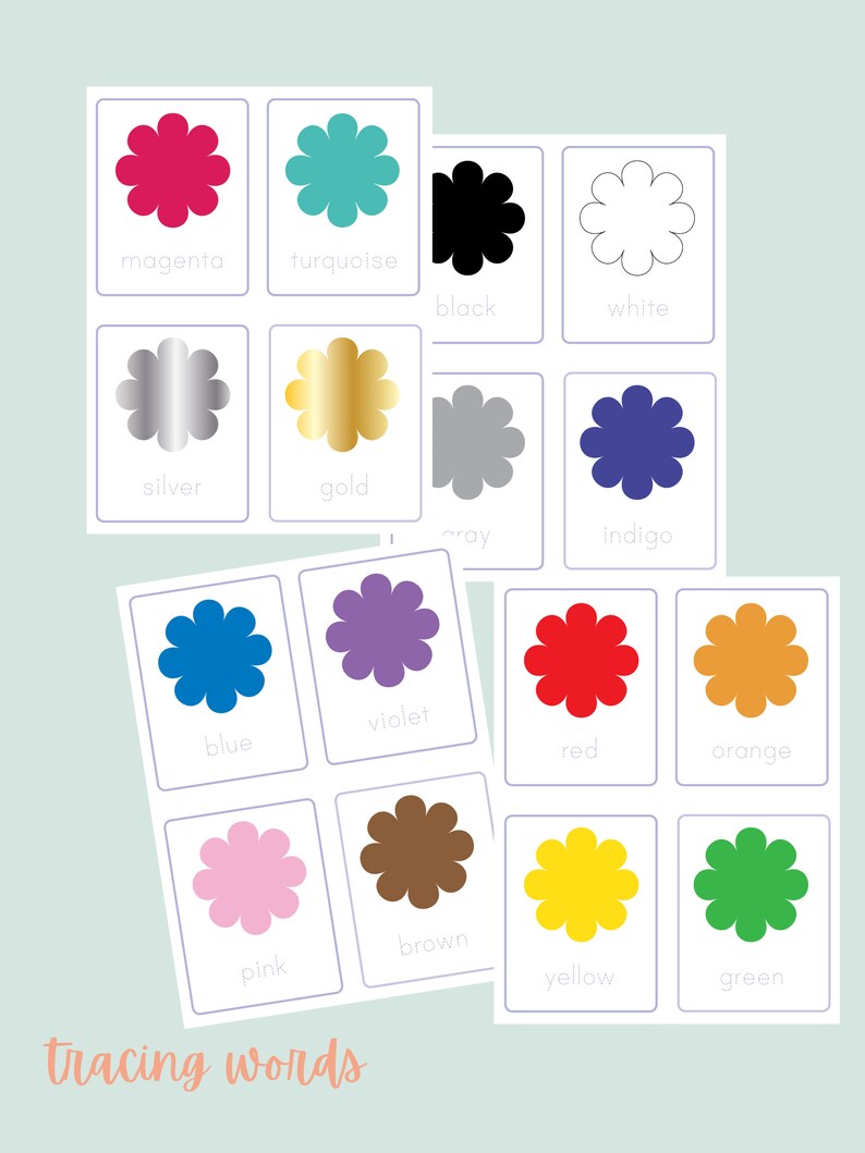 Color Flashcards Four Ways | Tracing Matching | Spanish French ...