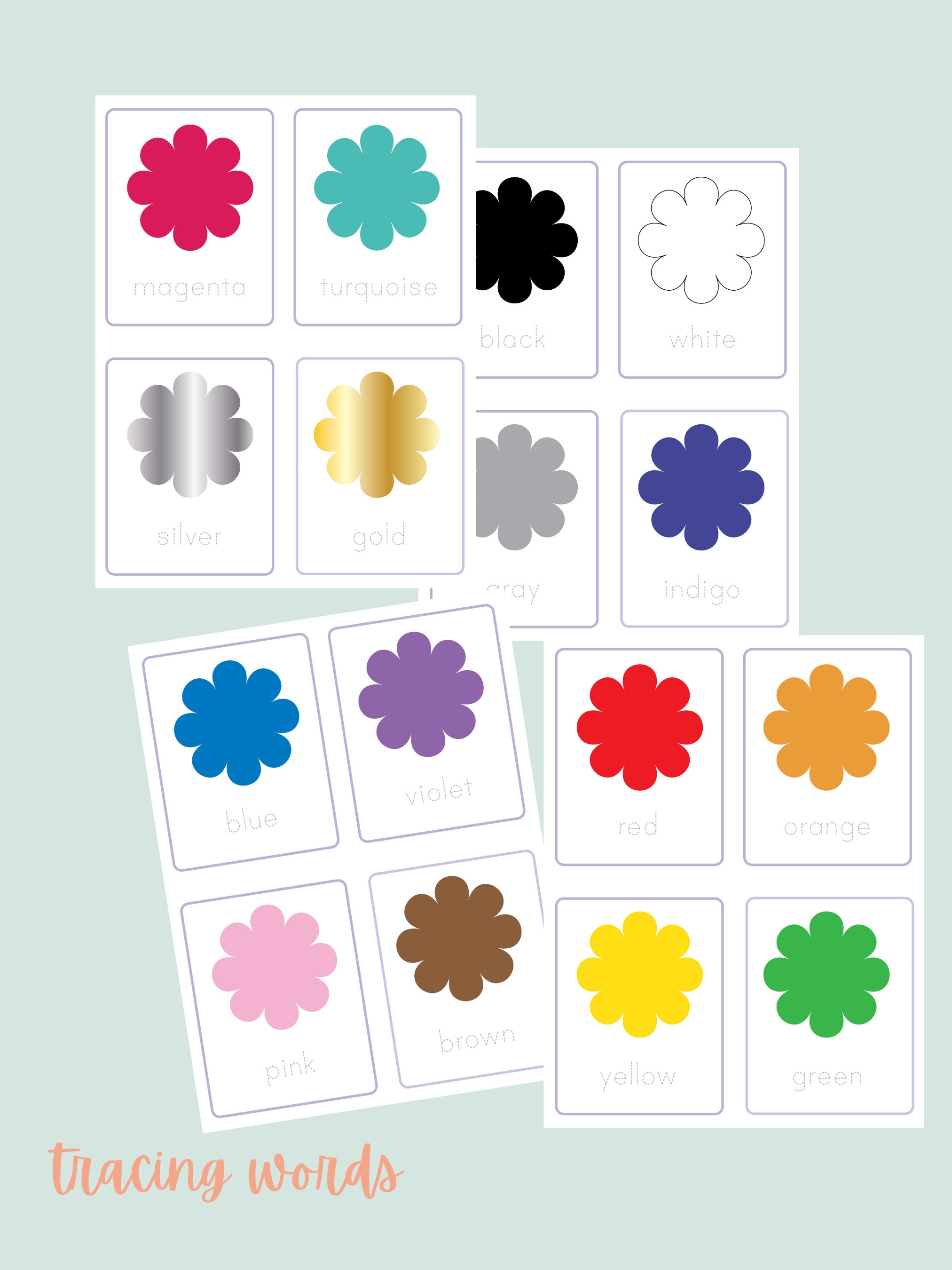 Color Flashcards Four Ways | Tracing Matching | Spanish French ...