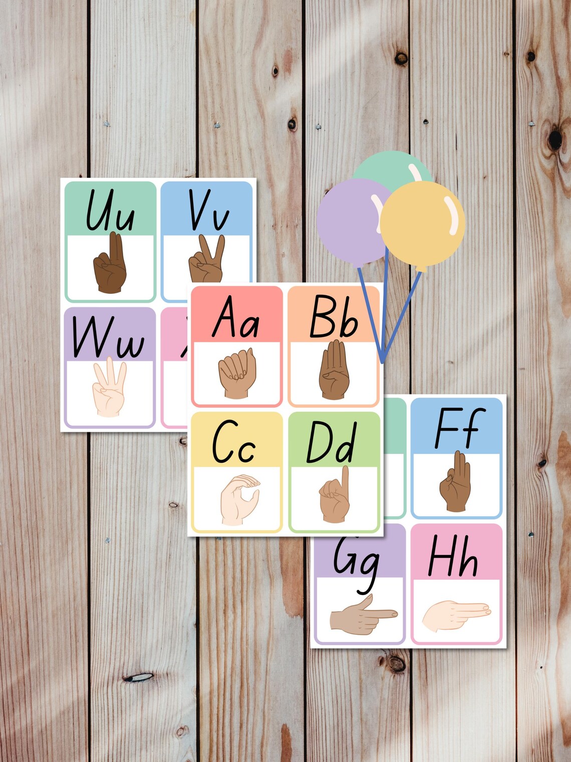 Bright Alphabet Classroom Decor ASL Sign Language Flash Cards Bulletin ...