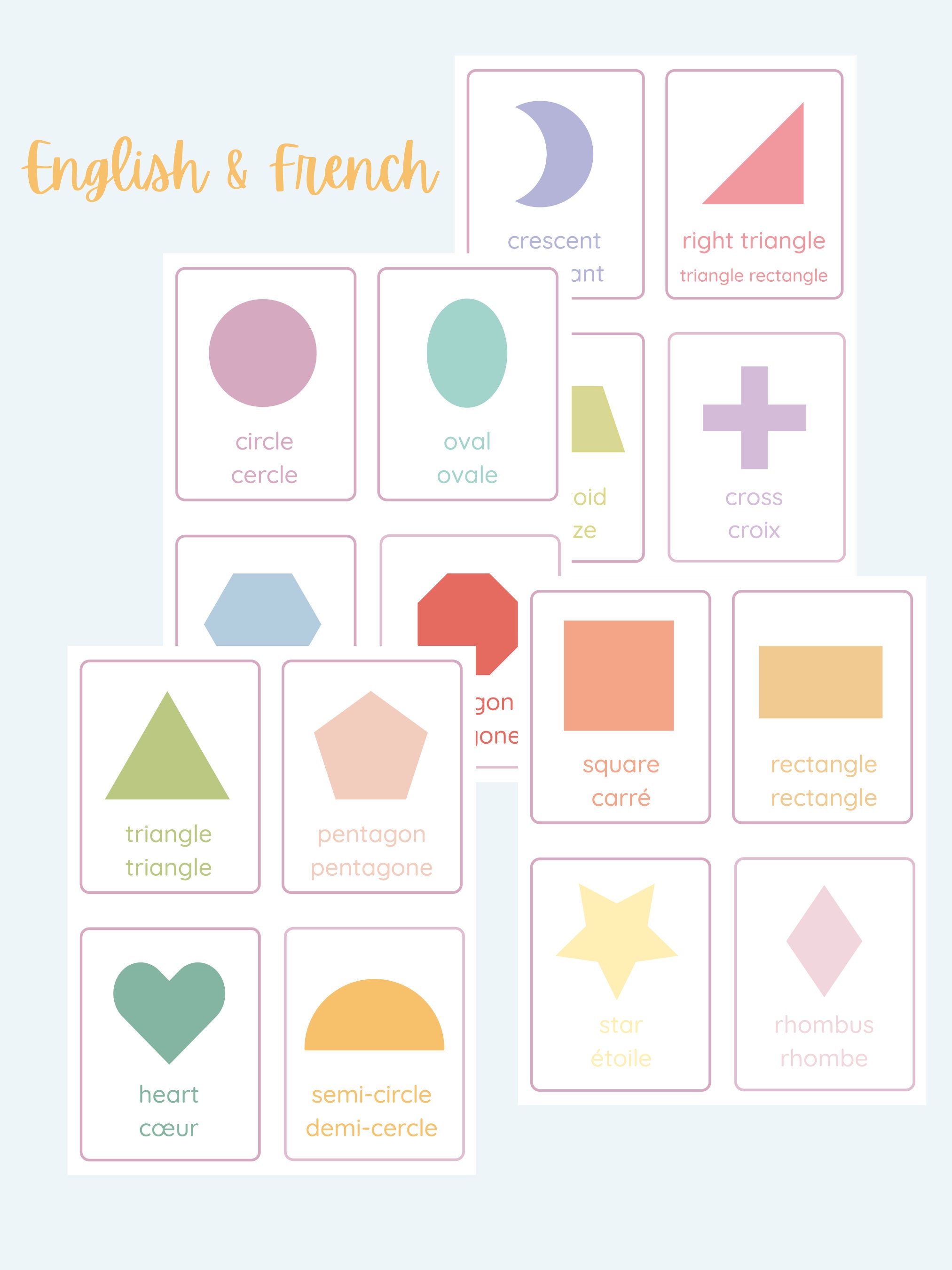 Shape Flashcards Four Ways | Tracing | Spanish | French | Montessori ...