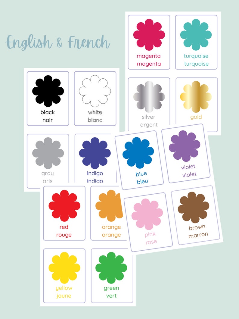 Color Flashcards Four Ways | Tracing Matching | Spanish French ...