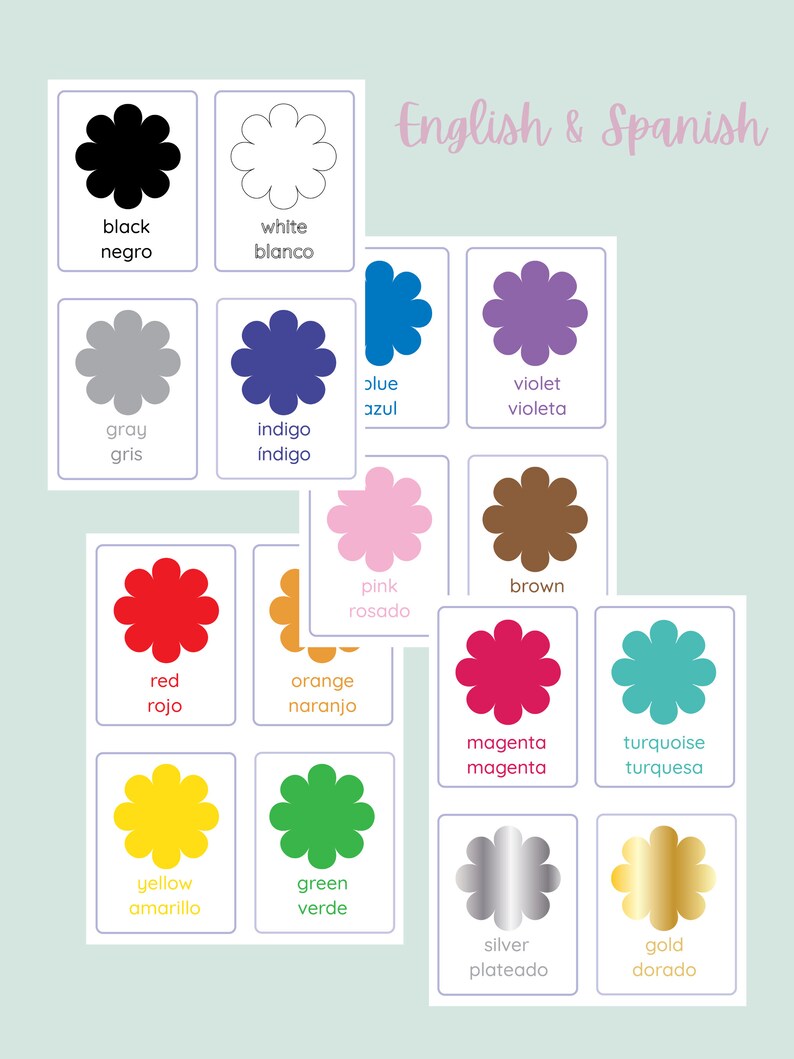 Color Flashcards Four Ways | Tracing Matching | Spanish French ...