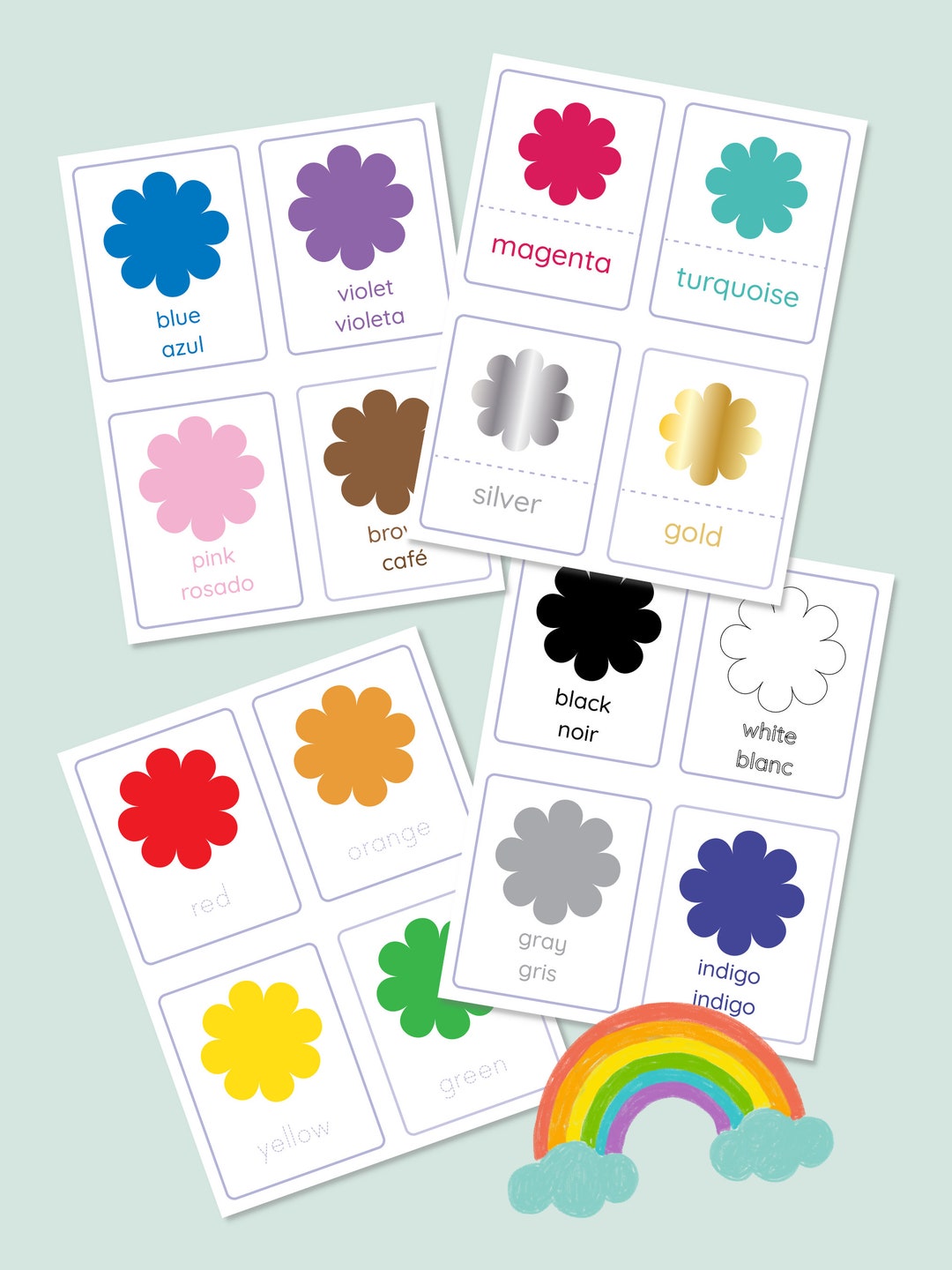 Color Flashcards Four Ways | Tracing Matching | Spanish French ...