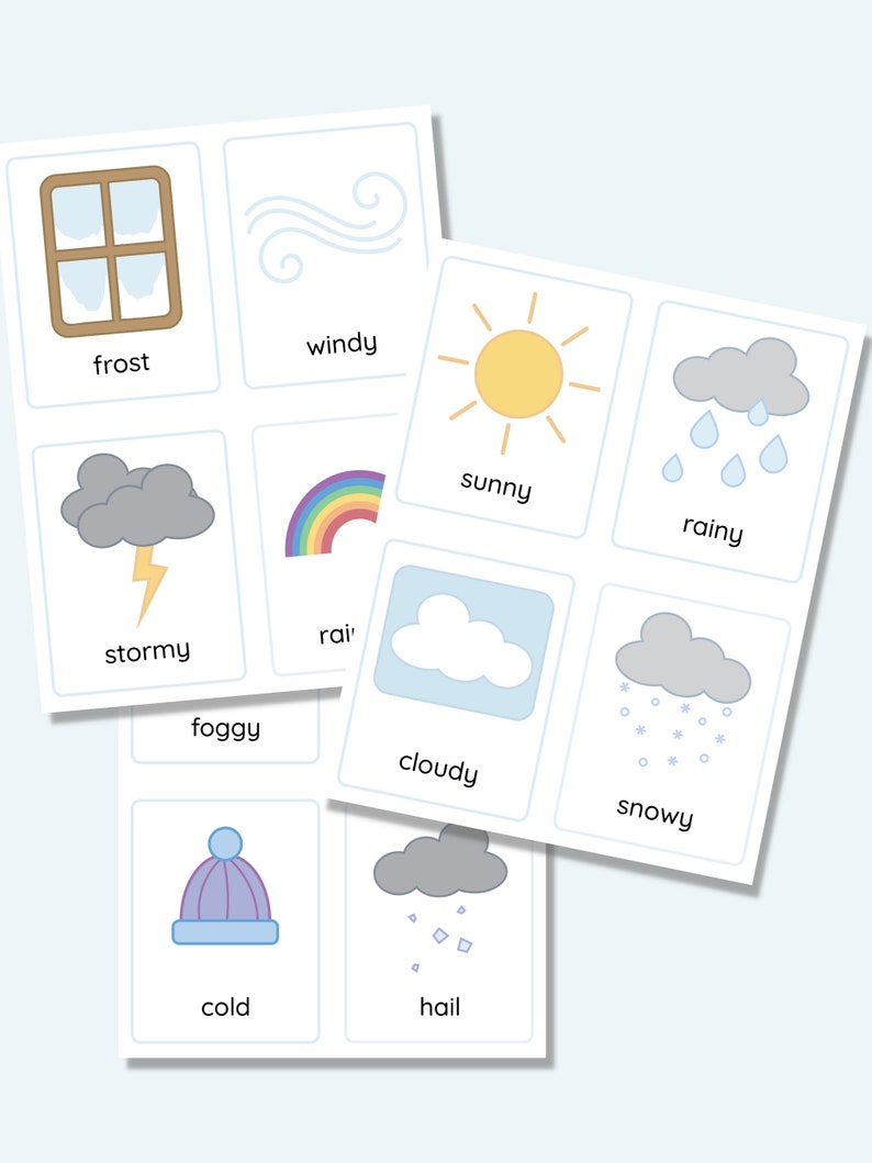 12 Printable Weather Cards | Preschool Weather Flashcards | Montessori ...
