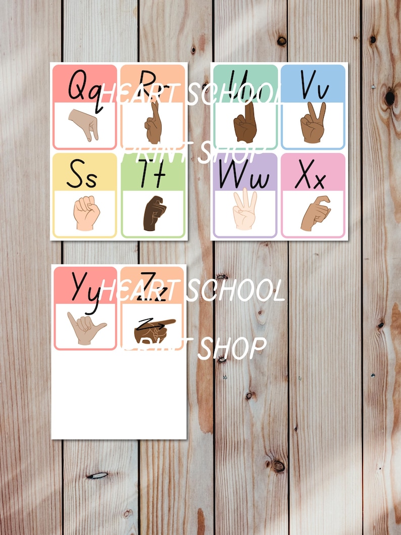 Bright Alphabet Classroom Decor ASL Sign Language Flash Cards Bulletin ...
