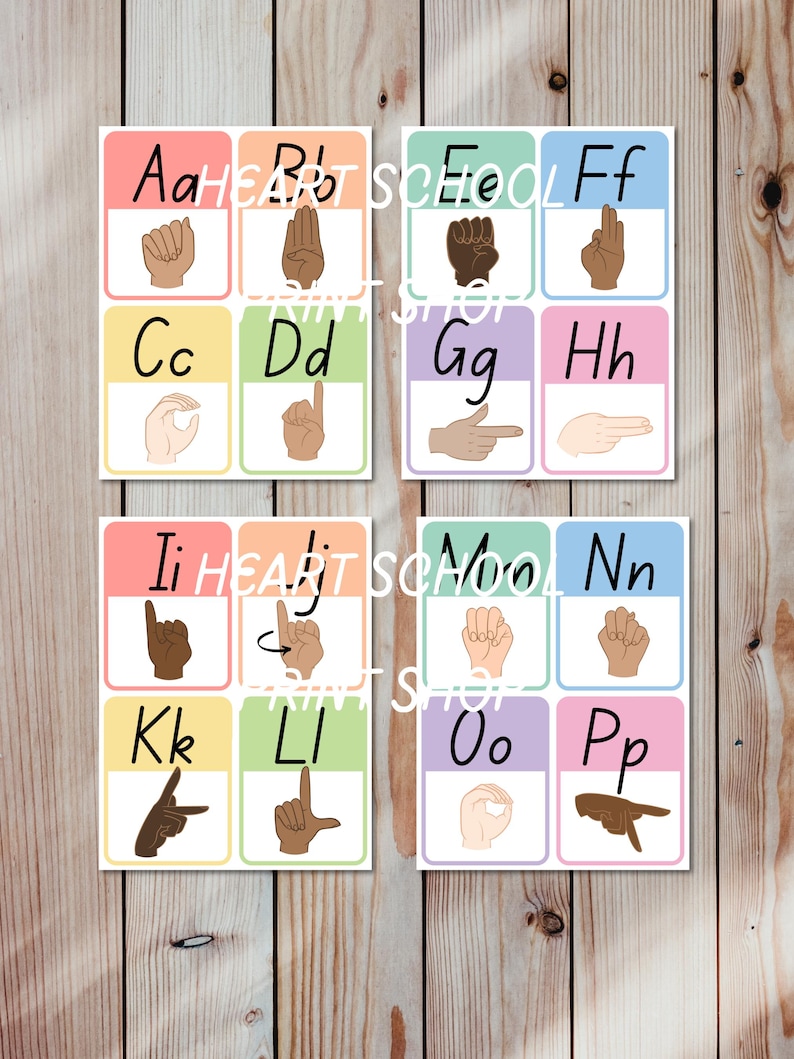Bright Alphabet Classroom Decor ASL Sign Language Flash Cards Bulletin ...