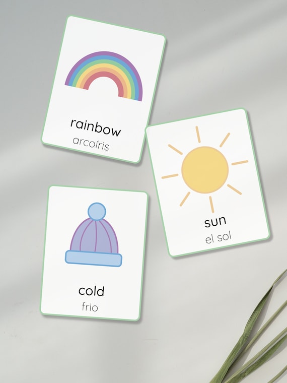 12 Printable Spanish English Weather Cards Preschool - Etsy