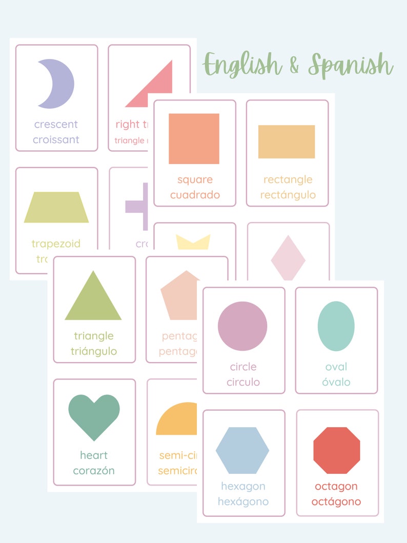 Shape Flashcards Four Ways | Tracing | Spanish | French | Montessori ...