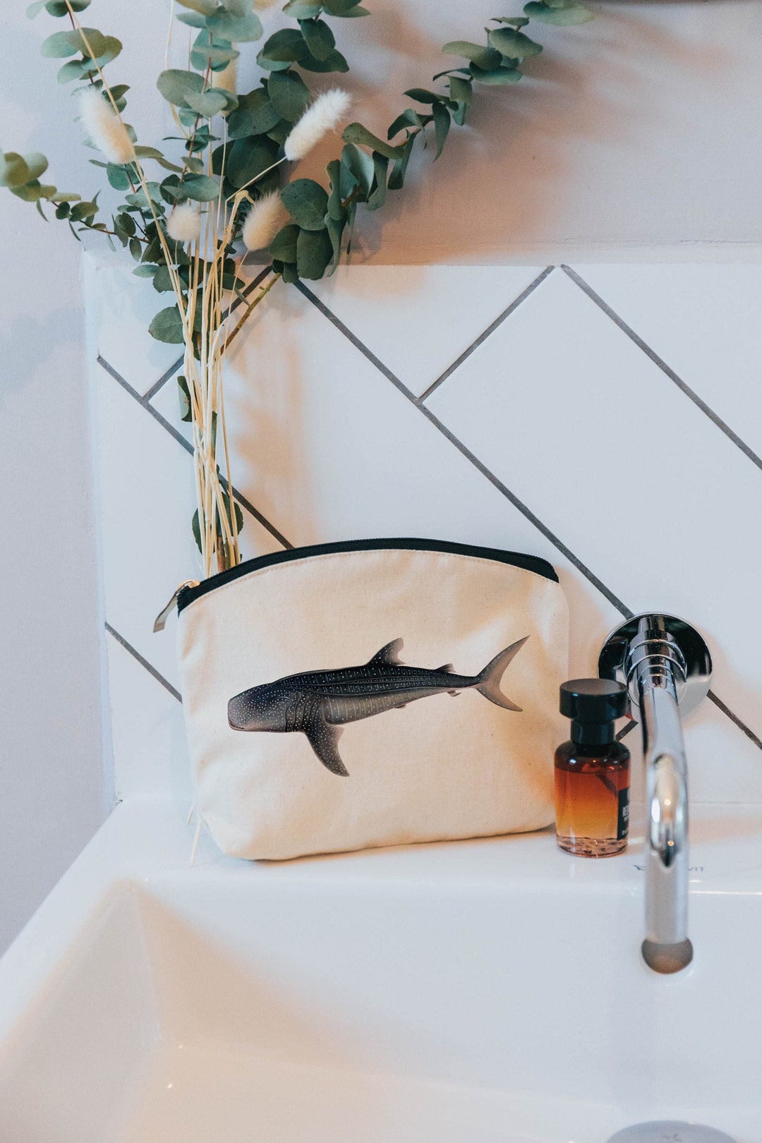 Shark Make up Cosmetic Bag - Cotton Zip Pouch - Toiletries Bag ...