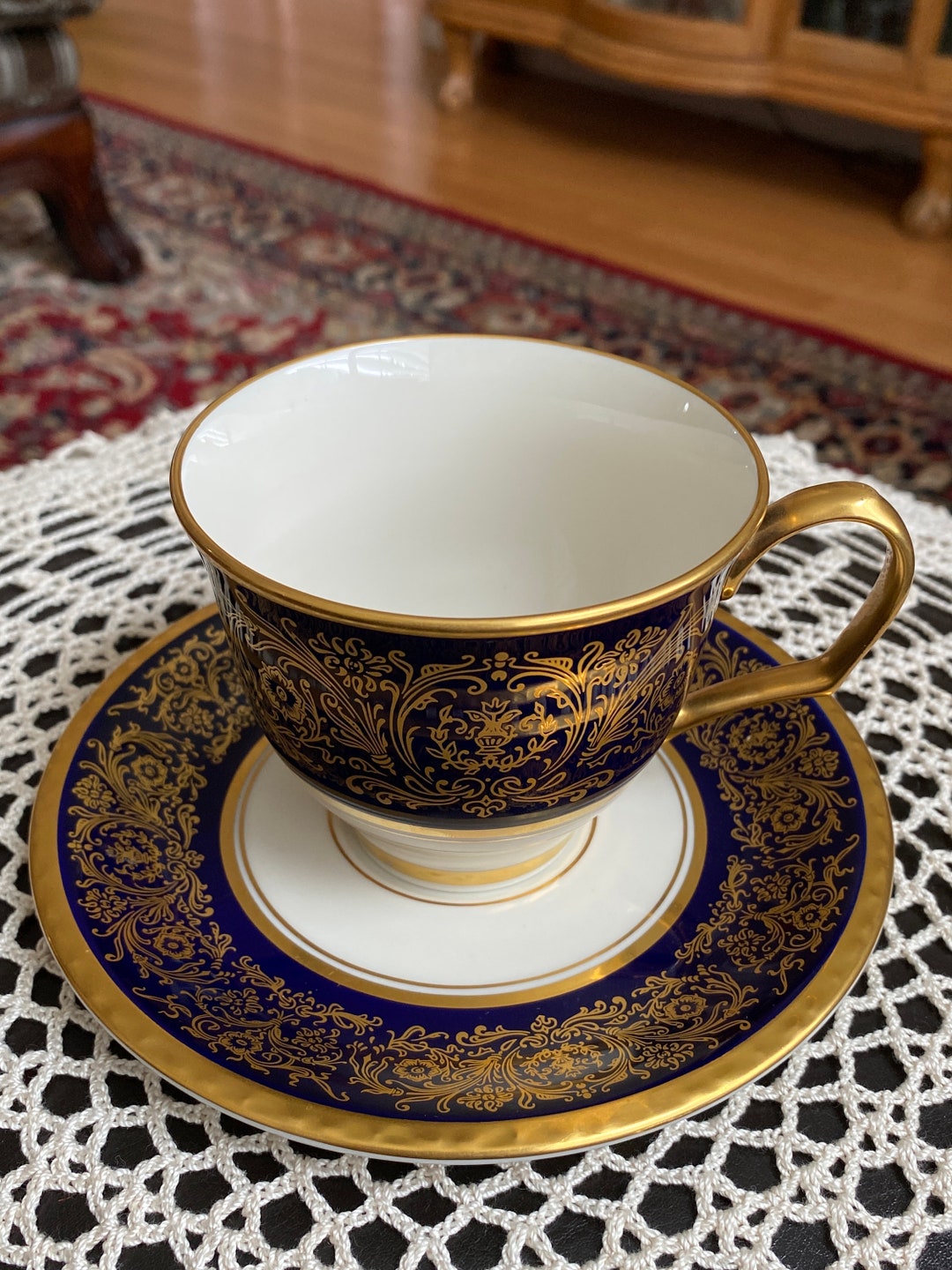Vintage Pickard China Tiara Royale Teacup and Saucer Heavy Gold Accents ...