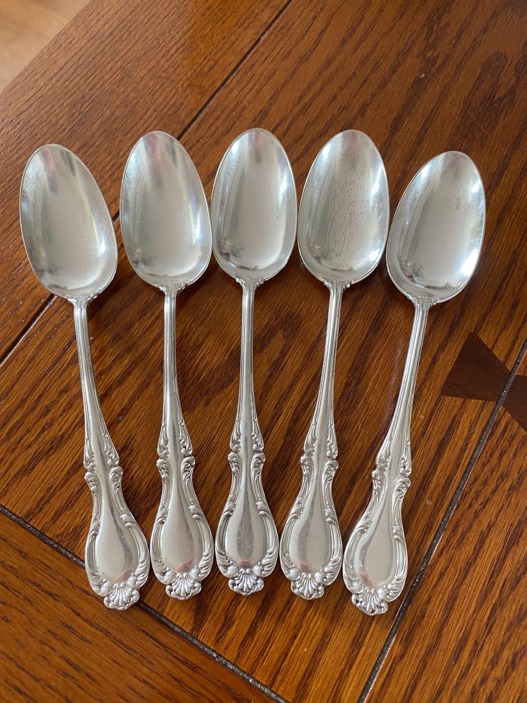 Five Antique 1835 R Wallace 1896 JOAN 7” Oval Soup Spoons Good Used ...