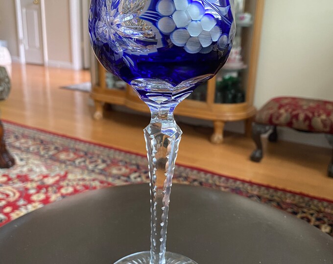 1960’s Beyer Roemer Germany Colbalt Blue Hand Cut to White Crystal Wine ...