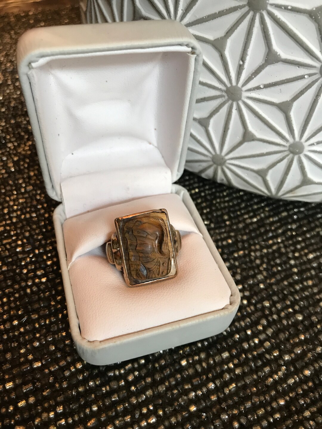 Mid Century 10k Carved Tigers Eye Ring Size 7.5 - Etsy