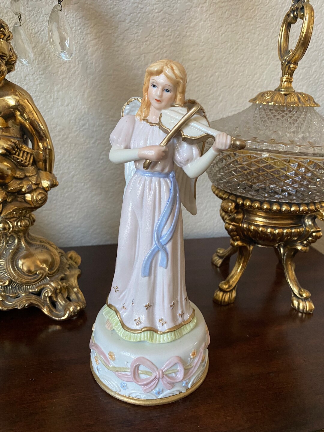 1994 Vintage Lefton China Hand Painted Angel Music Box “amazing Grace ...