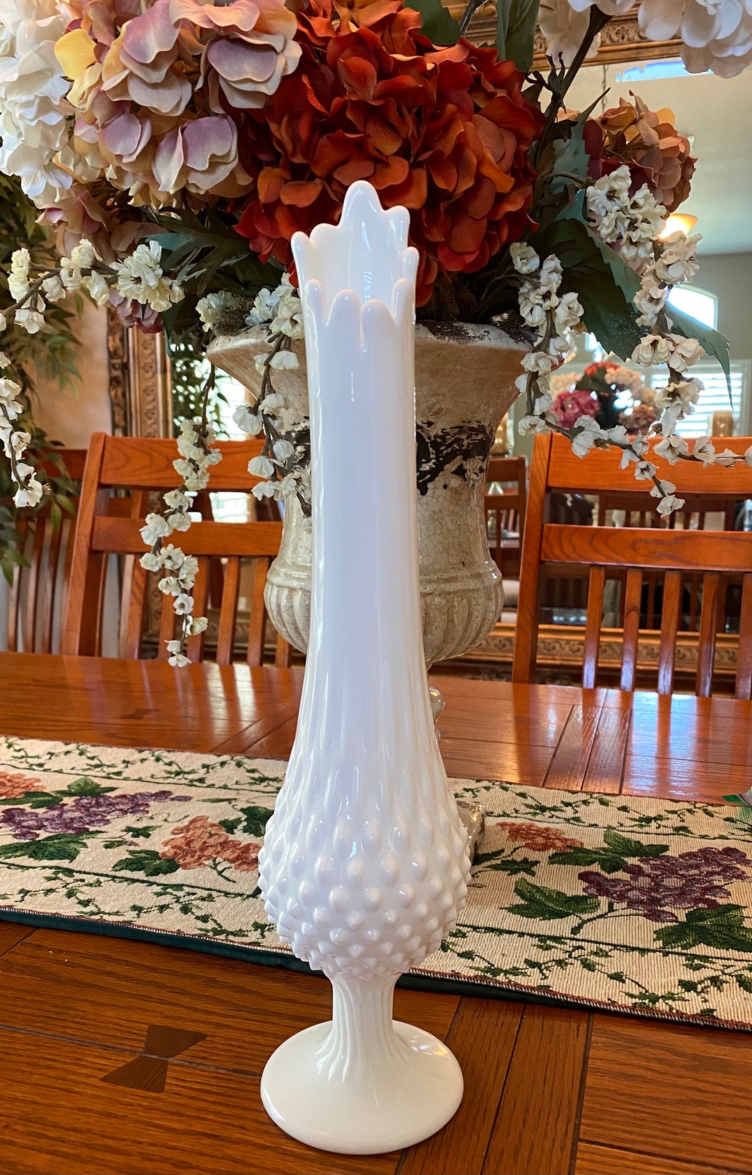 Vintage 1960’s FENTON Milk Glass Hobnail Stretch Vase Nine Finger Top ...