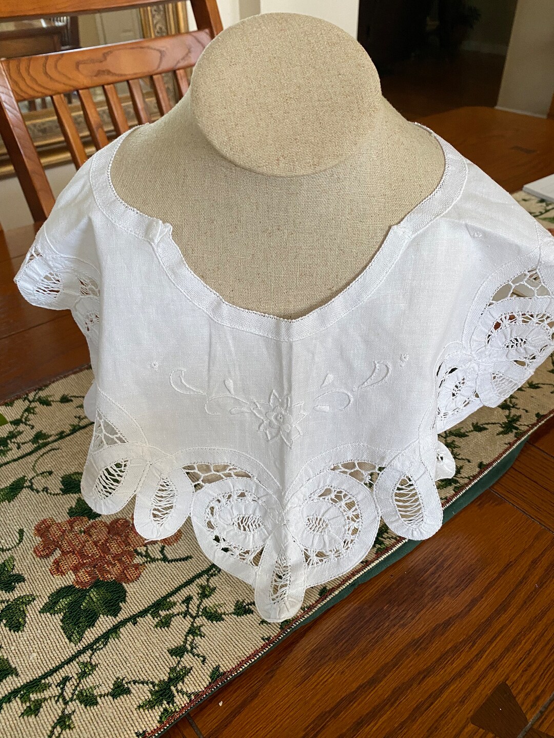 1970’s New Old Stock White Cotton Battanburg Dress Collar 17”x18” 100% ...