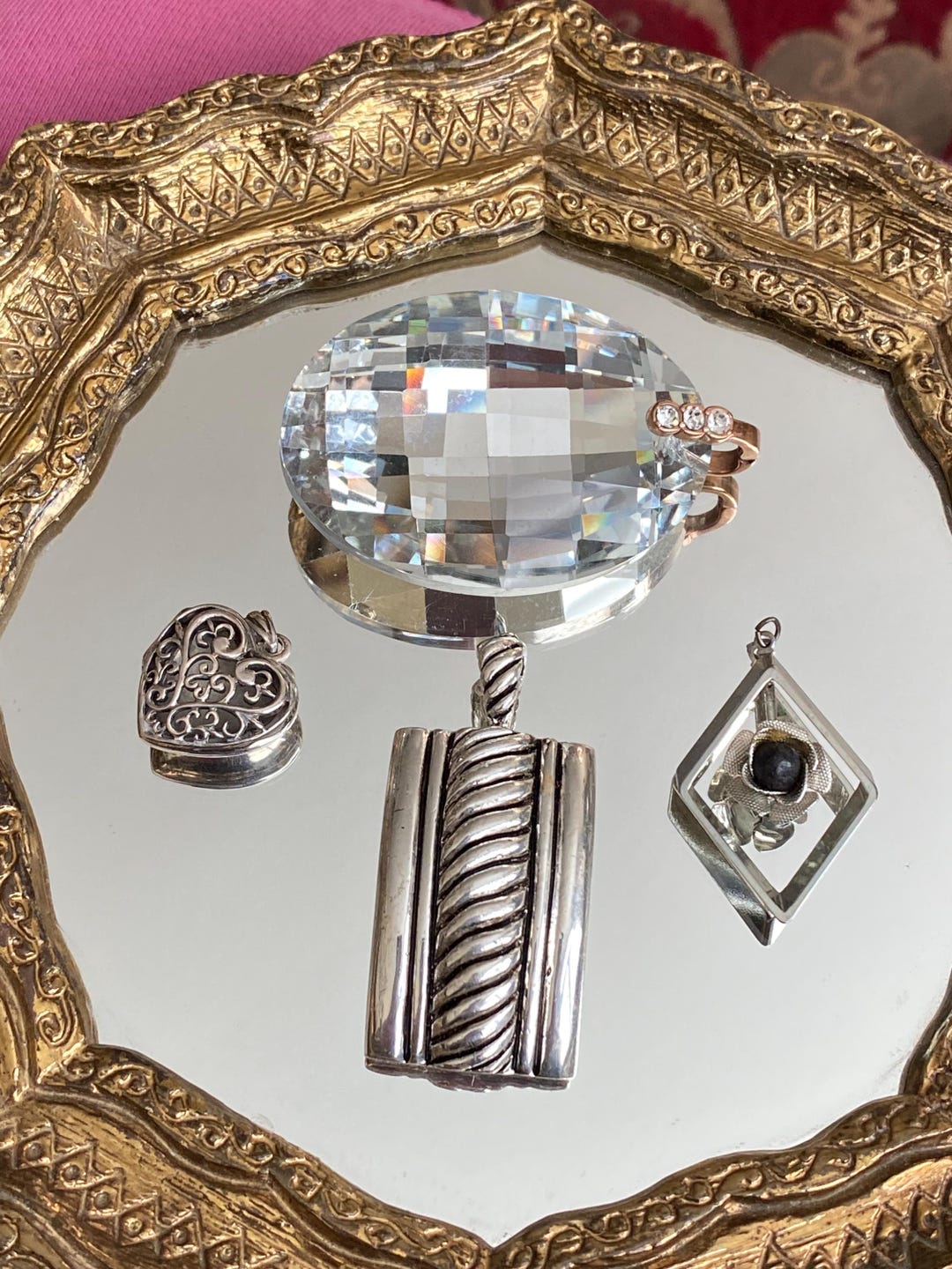 Four Various Pendants Sterling Heart Locket Brighton Style Bar Pendant ...