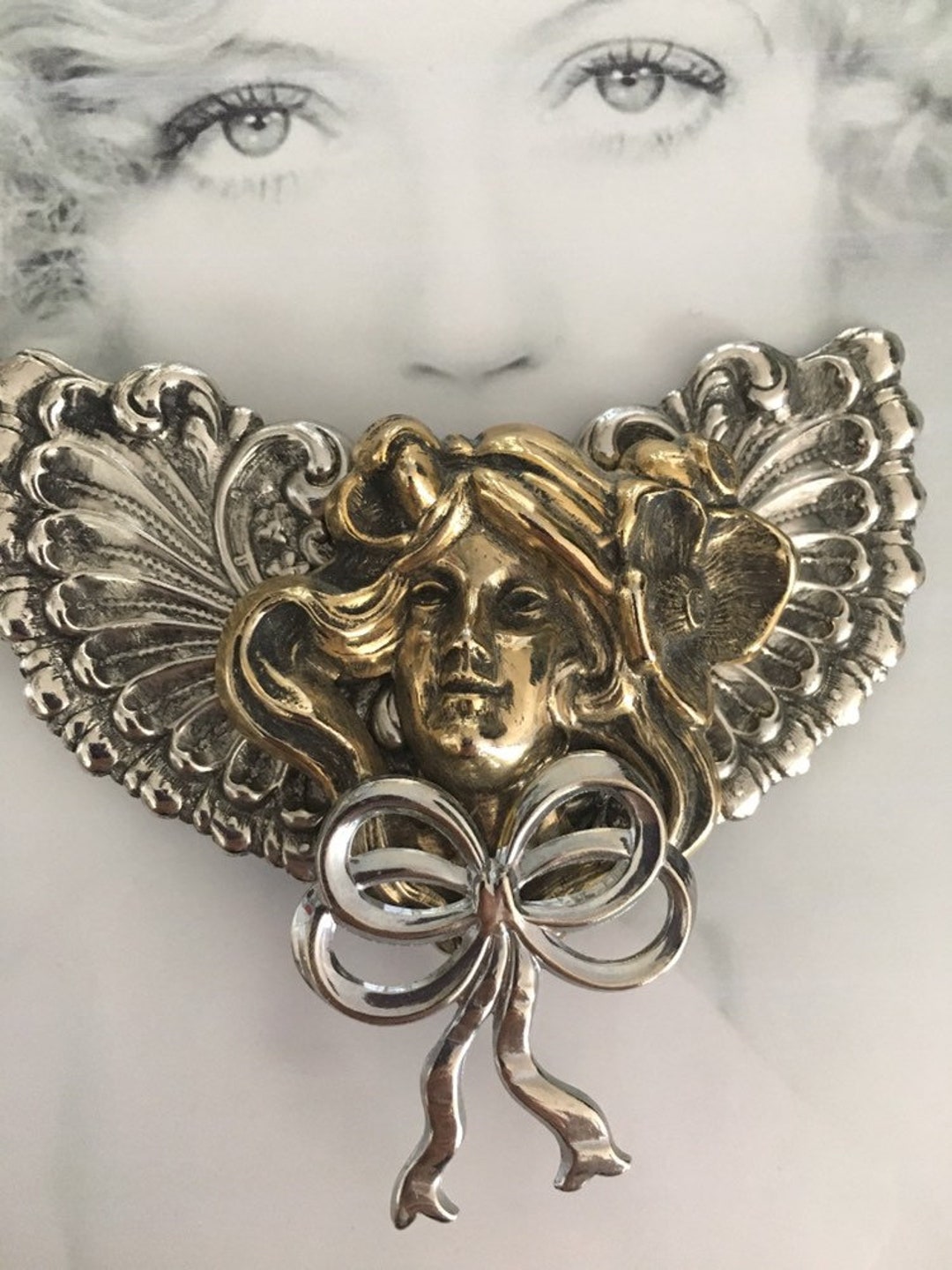 Signed 1994 Jane Angel Pin 3 1/2" X 3" Victorian Inspired Pin Brooch - Etsy