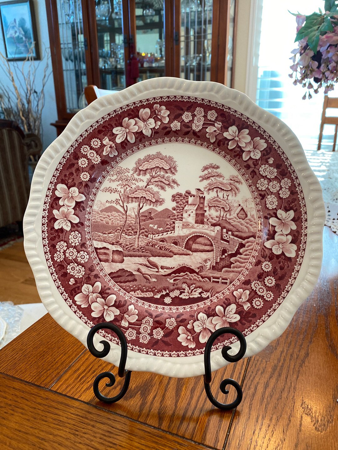 Vintage Spode England Pink Tower Transfer Ware Dinner Plate Scalloped ...