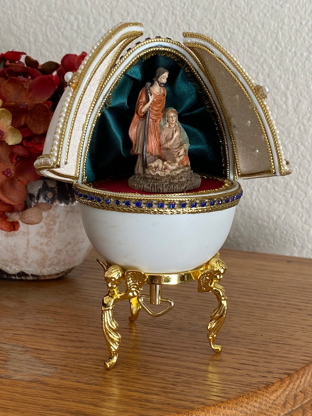 Faberge Style Egg Vintage Music Box With Manger Scene - Etsy