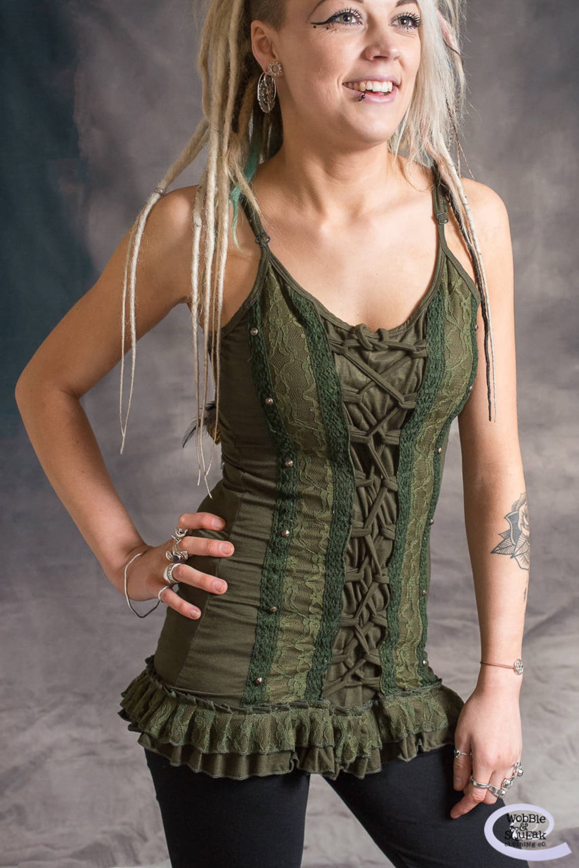 Studded Corset Dress Top Plunge Micro Tunic Rave Gothic Pixie Clothing ...