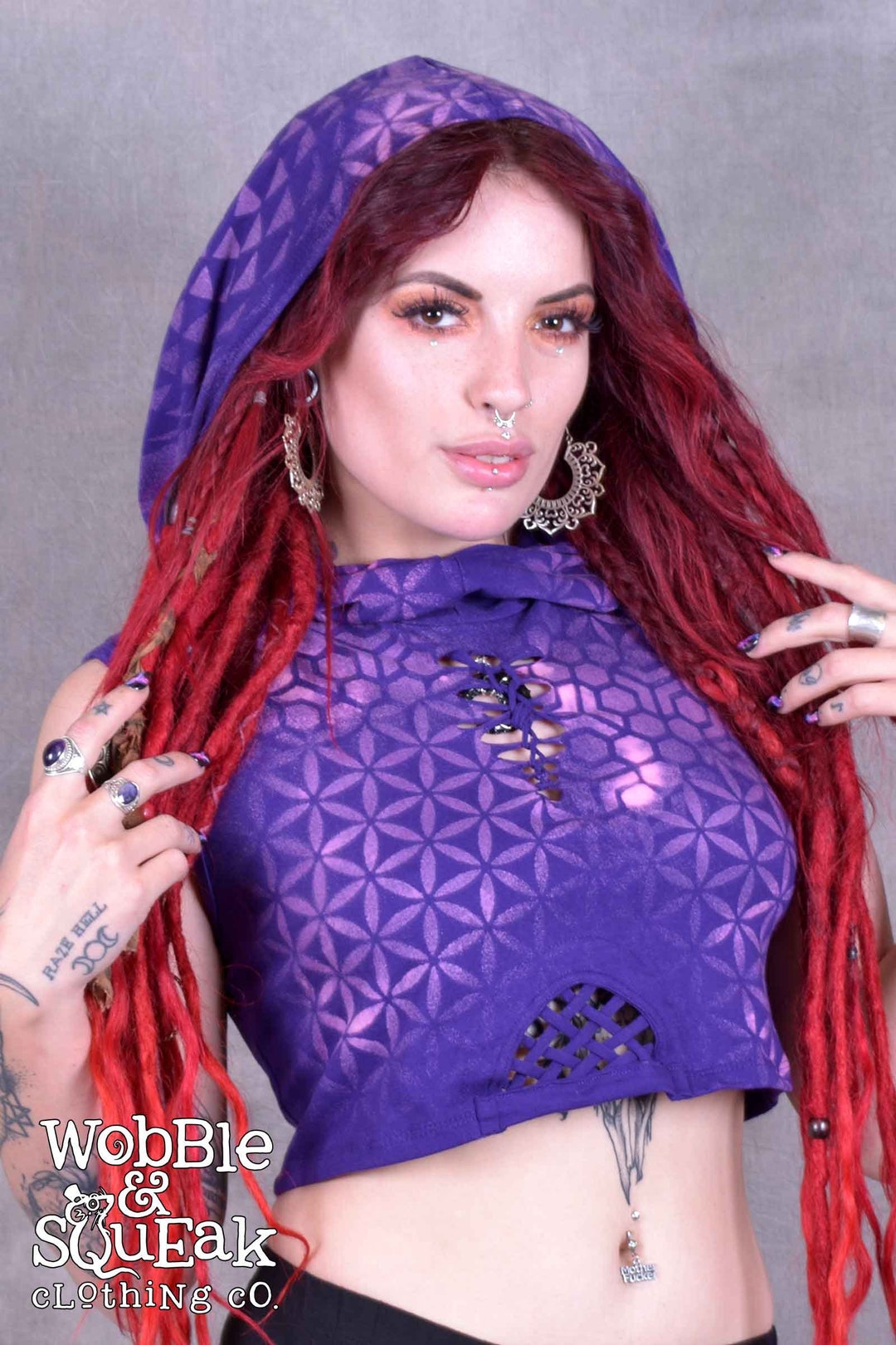 HOODED KNOT TOP Sacred Geometry Flower of Life Pixie Hippy Psytrance ...