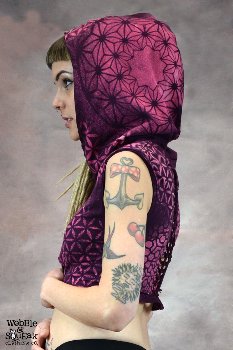 HOODED KNOT TOP Sacred Geometry Flower of Life Pixie Hippy | Etsy