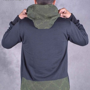 MENS HOODED SWEATER Pullover Hoodie Shipibo Geometric Print Pattern ...