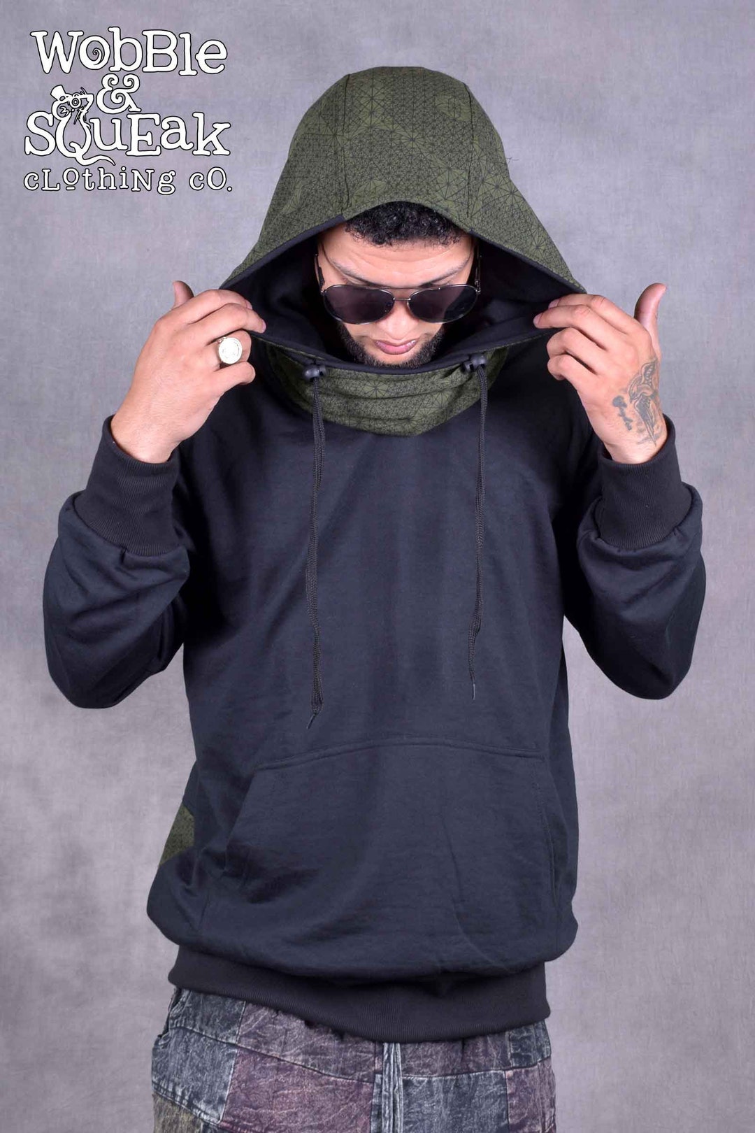 MENS HOODED SWEATER Pullover Hoodie Shipibo Geometric Print Pattern ...