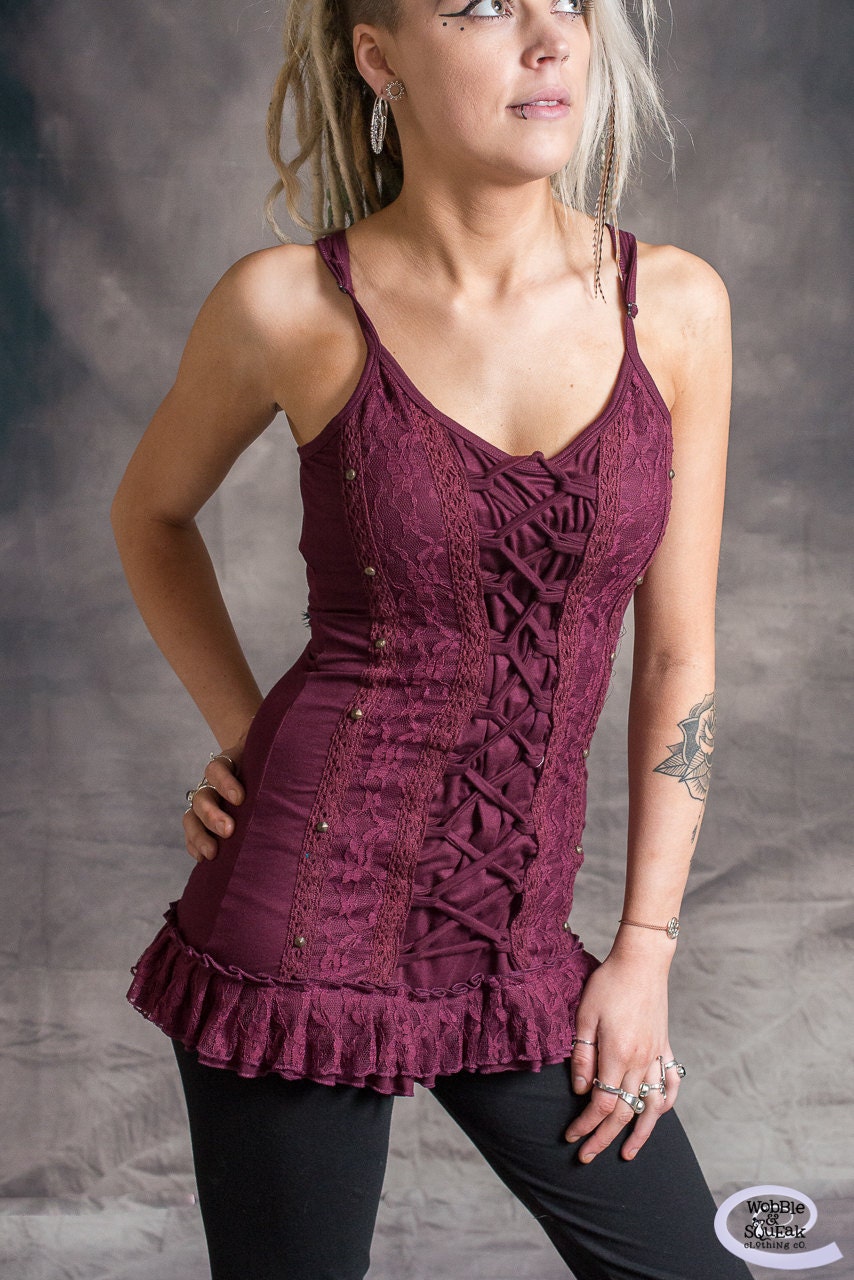 Studded Corset Dress Top Plunge Micro Tunic Rave Gothic Pixie Clothing ...