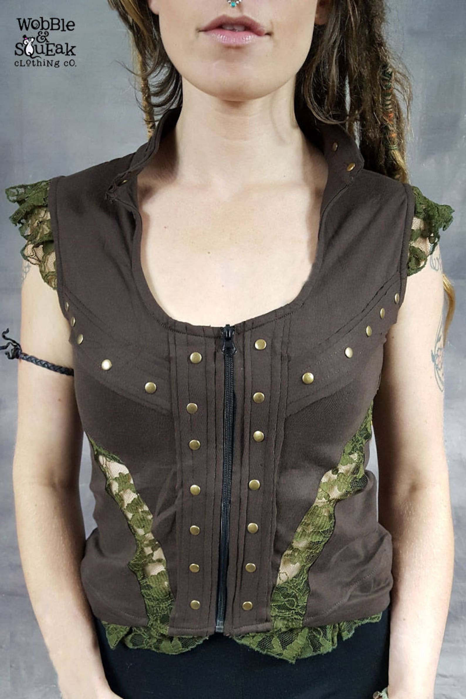 WOMENS Flower of Life WAISTCOAT LACE Frilly Studded Hippy | Etsy