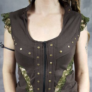 WOMENS Flower of Life WAISTCOAT LACE Frilly Studded Hippy Pixie ...
