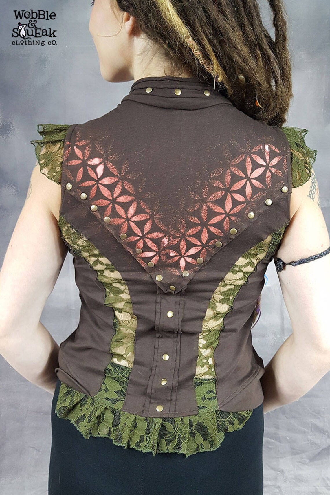 WOMENS Flower of Life WAISTCOAT LACE Frilly Studded Hippy | Etsy
