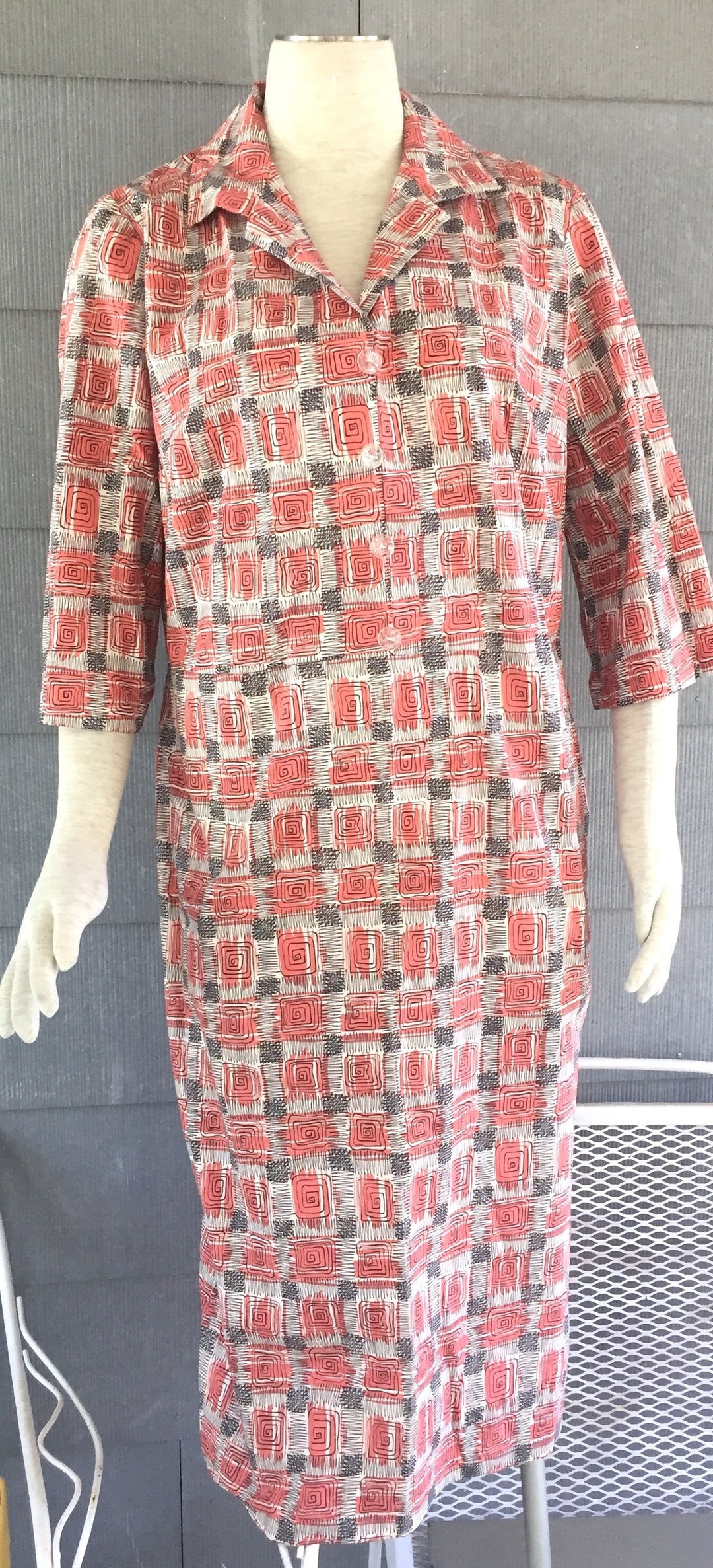 Vintage 1950's Homemade Atomic Geometric Patterned Cotton Day Dress ...
