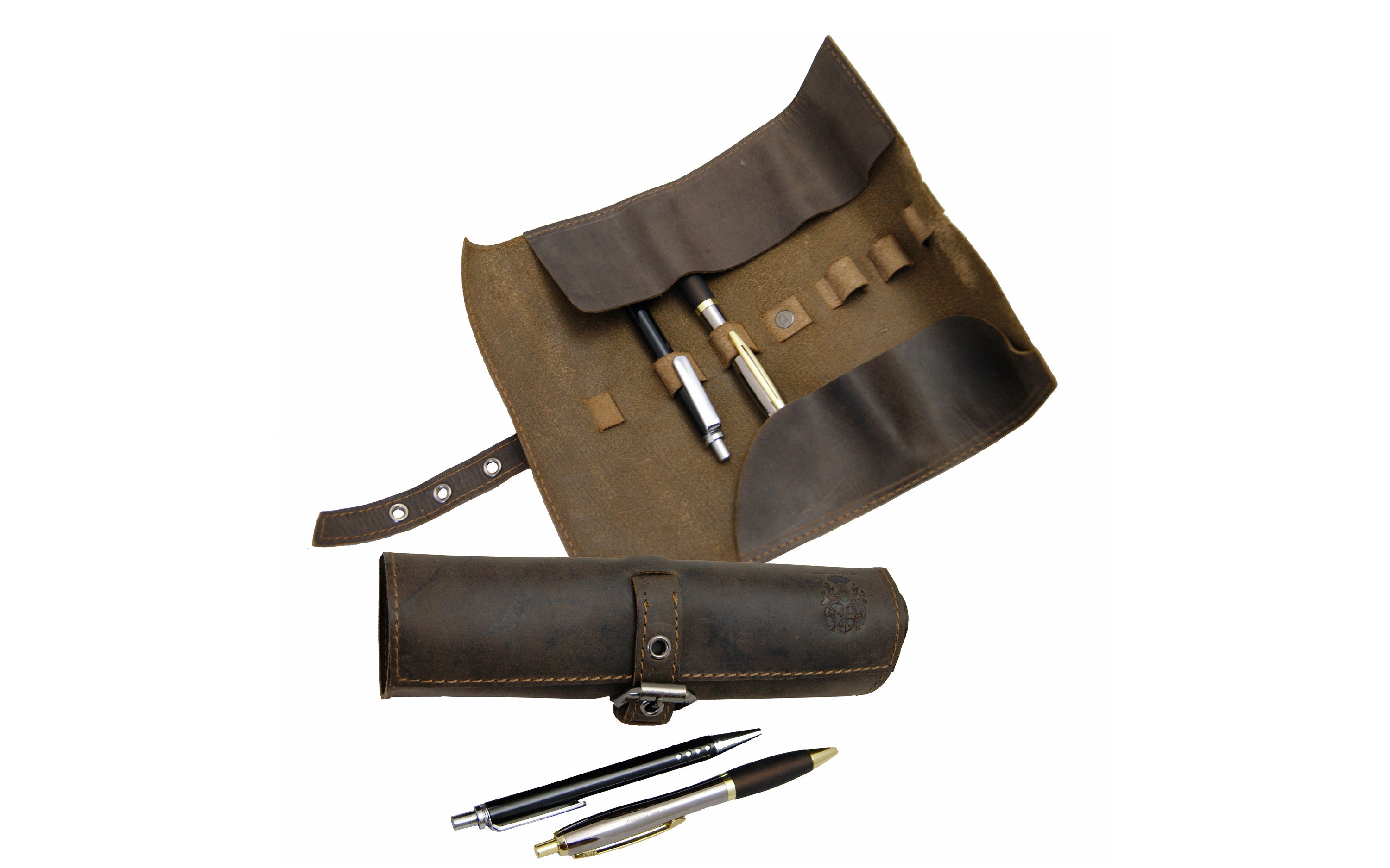 Pens etui Pencil case Cosmetic bag HOMER brown leather BARON | Etsy